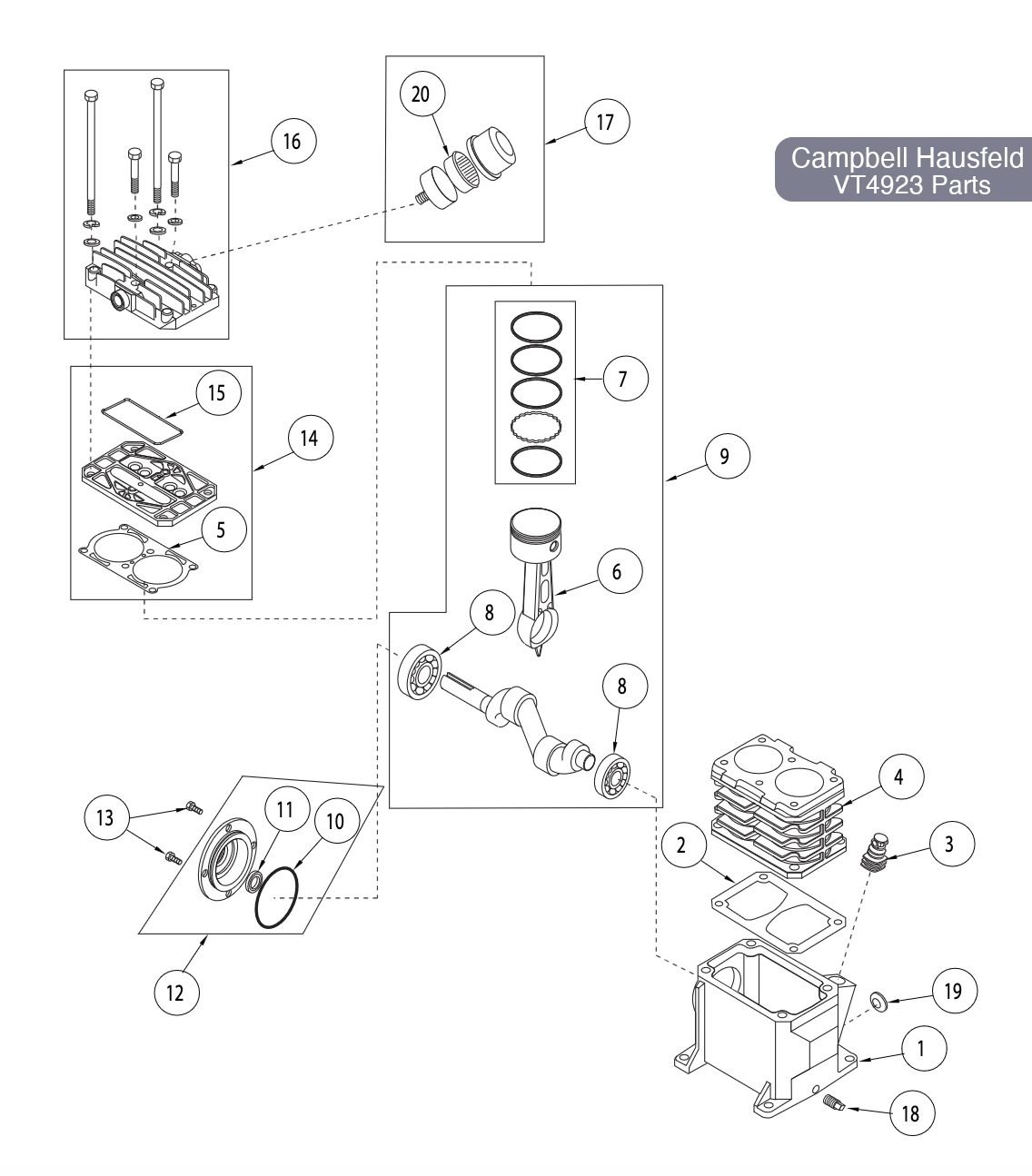 Campbell Hausfeld Pump VT4923 Parts (for VT6195) - AirCompressorA.com
